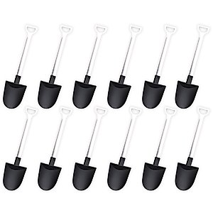 CXP Good Goods Mini Shovel Shape Spoons,Disposable Plastic Dessert Spoon (60 Pcs), Black,white