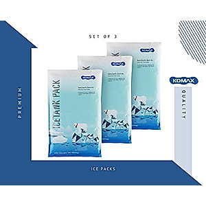 Komax Large Reusable Ice Packs for Coolers – 12 to 15 Hours of Cold Gel Ice Pack for Cooler Set – Slim & Flexible Freezer Packs – Ice Packs for Lunch Bags (3-Pack, 11.4" x 7")