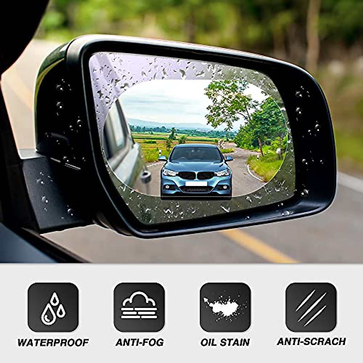 X AUTOHAUX 2pcs Oval Car Rearview Mirror Nano Film Anti Rain Waterproof Side Window Clear Protective Sticker 150mm x 98mm
