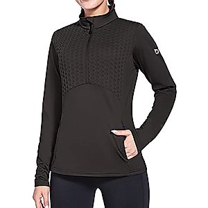 baleaf Women's Horse Riding Shirts Long Sleeve Half Zip Pullover Fleece Jacket Winter Cold Weather Running Gear Black M