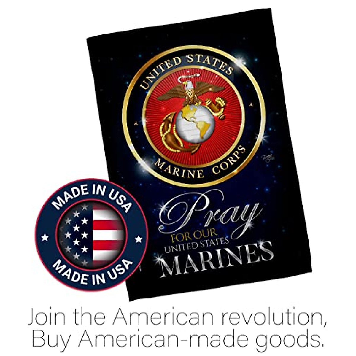 Breeze Decor Pray United Garden Flag Set Wood Dowel Armed Forces Marine Corps USMC Semper Fi State American Military Veteran Retire Official House Yard Gift Double-Sided, Made in USA