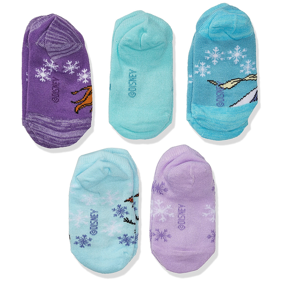 Disney Frozen Girls 5 Pack No Show Socks, Assorted Pastel - Frozen 2, Fits Sock Size 5-6.5 Fits Shoe Size 4-7.5
