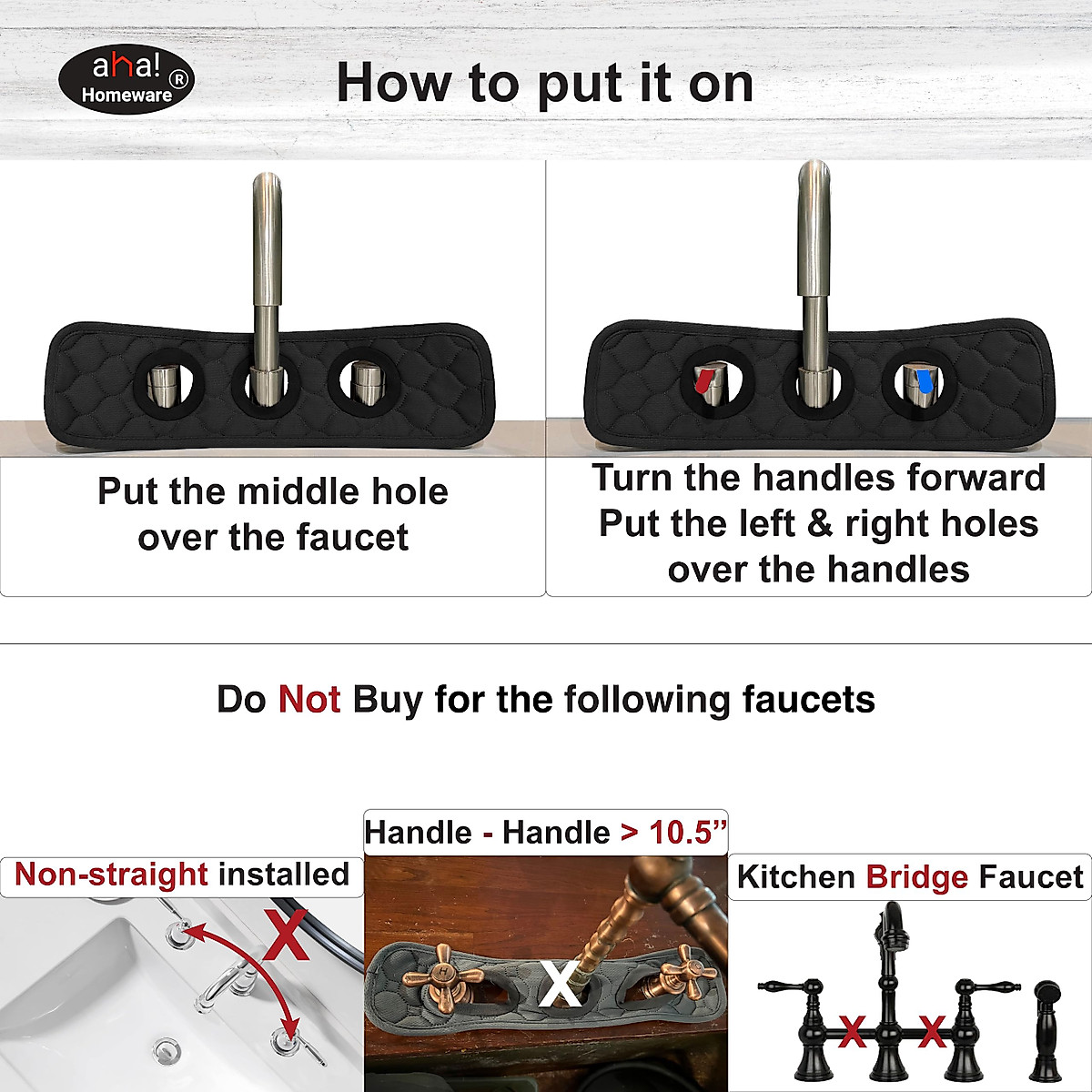 Bathroom Sink Splash Guard 3-Round-Hole : AHA HOMEWARE, Faucet Mat for Bathroom Sink 3 Holes (Black)