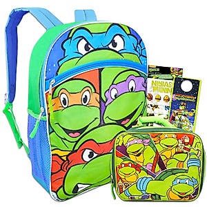 Teenage Mutant Ninja Turtles Backpack with Lunch Box - Bundle with 16” TMNT Backpack, Lunch Bag, Stickers, More | TMNT Backpack for Kids