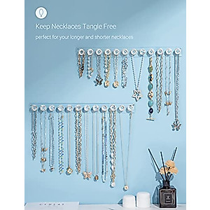 Mymazn 2 Pack Necklace Hangers Acrylic Necklaces Holder Wall Mounted Jewelry Organizer Hanging with 12 Diamond Shape Hooks, Jewelry Hangers for Necklace, Gift for Girls Women