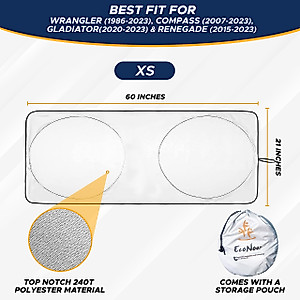 EcoNour Jeep Windshield Sunshade | Sun Visor for UV Rays & Heat Protection | Suitable for Wrangler, Compass, Gladiator & Renegade | Accessories for Jeep Wrangler | X-Small - 60x21 inches