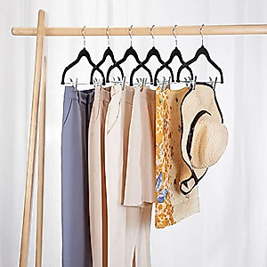 HOUSE DAY Velvet Skirt Hangers 24 Packs Velvet Hangers with Clips Ultra Thin Non Slip Velvet Pants Hangers Space Saving Clothes Hangers for Skirts, Pant, Jeans (Black)