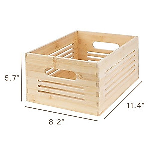 Natural Bamboo Wooden Storage Box – Rustic Farmhouse Look Wood Crate for Storage Decorative Closet, Cabinet and Shelf Basket Organizer with Built in Handles - Multi-Purpose Organizer (Small)