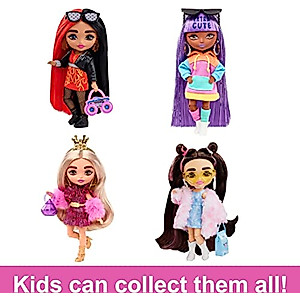Barbie Extra Minis Doll & Accessories with Red & Black Hair, Toy Pieces Include Flame-Print Dress & Moto Jacket