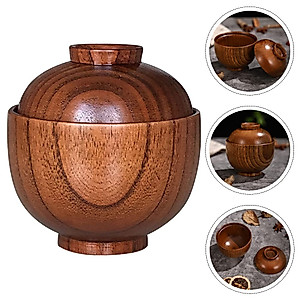CALLARON Wood Bowl with Lid Traditional Japanese Style Noodle Rice Miso Soup Bowls Food Serving Bowl Soup Bowl Salad Bowl Rice Bowl