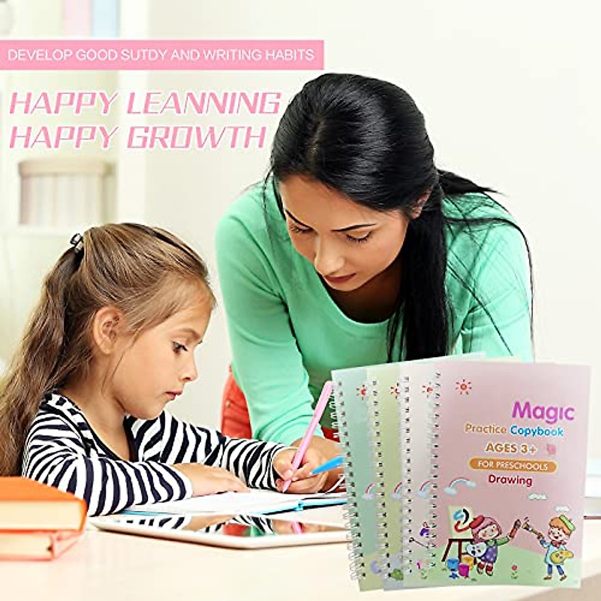 Magic Reusable Practice Copybook for Kids,Magic Reusable Practice Copybook,Practice Copybook for Age 3-5 Calligraphy Simple Hand Lettering (Exercise book four sets)