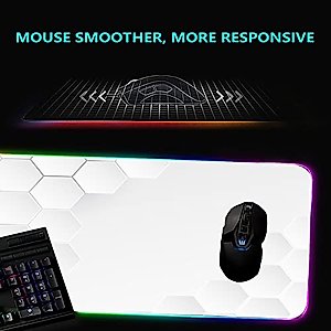 Gaming Mouse Pads Hexagon Shaped White Large RGB Mousepad XL Desk Computer Pad Gaming Accessories Extended Led Mouse Pad XXL Big Keyboard Desk Mat with Lock Edge 50X100Cm