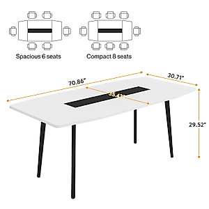 Tribesigns 6FT Conference Table, 70.86L x 35.43W x 29.52H Inches Boat Shaped Meeting Table, Modern Seminar Table for Office Meeting Conference Room (6ft, White & Black)