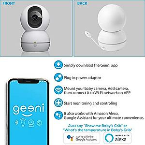 Geeni Smart Home Pet and Baby Monitor with Camera, 1080p Wireless WiFi Camera with Motion and Sound Alert (White)