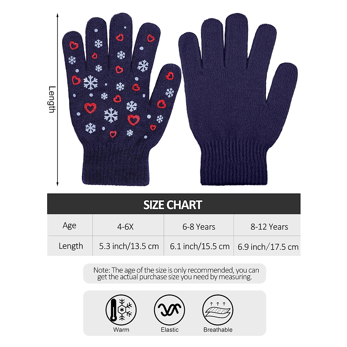 Cooraby 4 Pair Stretch Winter Kids Gloves Full Fingers Magic Gloves Winter Warm Student Knitted Gloves for Boys Girls Kids