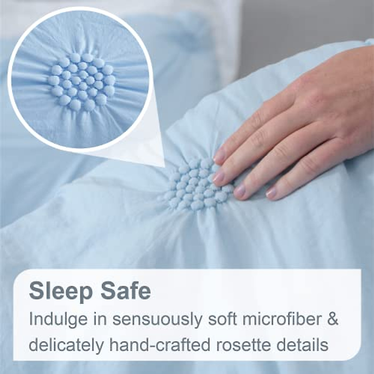 Swift Home Bedding Comforter Sets, Luxury and Lightweight 3-Piece Ruched 3D Floral Pintuck Comforter Sets, Machine Washable - Baby Blue, Full/Queen