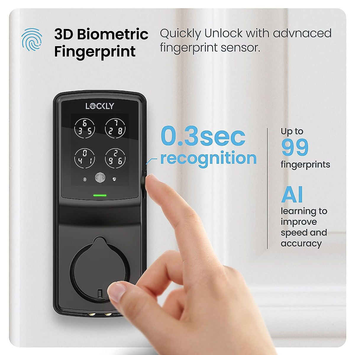 Lockly Secure Pro, Wi-Fi Smart Deadbolt, Keyless Entry Door Lock, PIN Genie® Keypad, 3D Biometric Fingerprint Sensor, Auto Lock - Matte Black (PGD728WMB)
