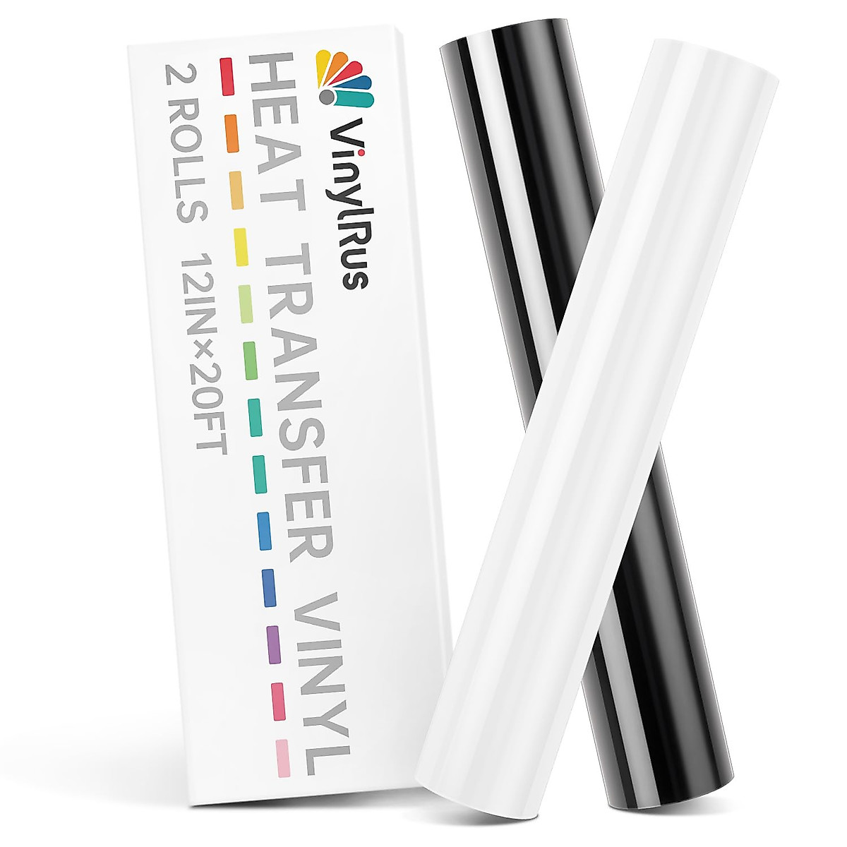 VinylRus Heat Transfer Vinyl-12” x 20ft Black and White Iron on Vinyl Roll for Shirts, HTV Vinyl for Silhouette Cameo, Cricut, Easy to Cut & Weed