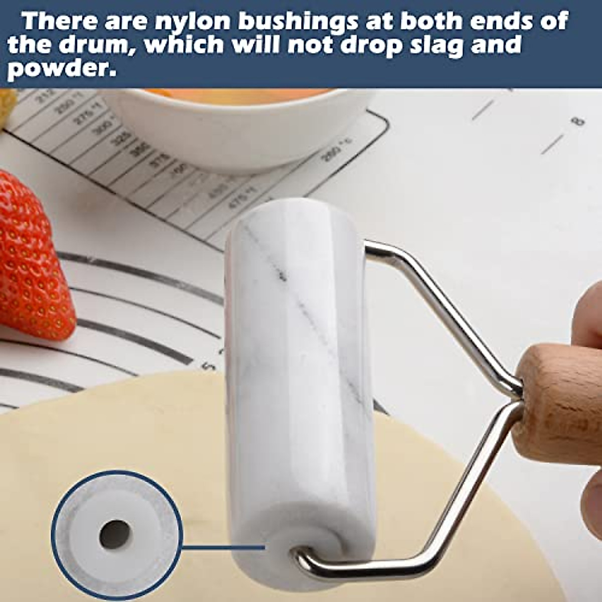 Tianman Small Marble Rolling Pin Pizza Roller, Marble Dough Roller Non-Stick T-Type, For Cake Baking Tortilla Fudge Pizza Cookies and Other Kitchen Baking Cooking (Type 2 White).