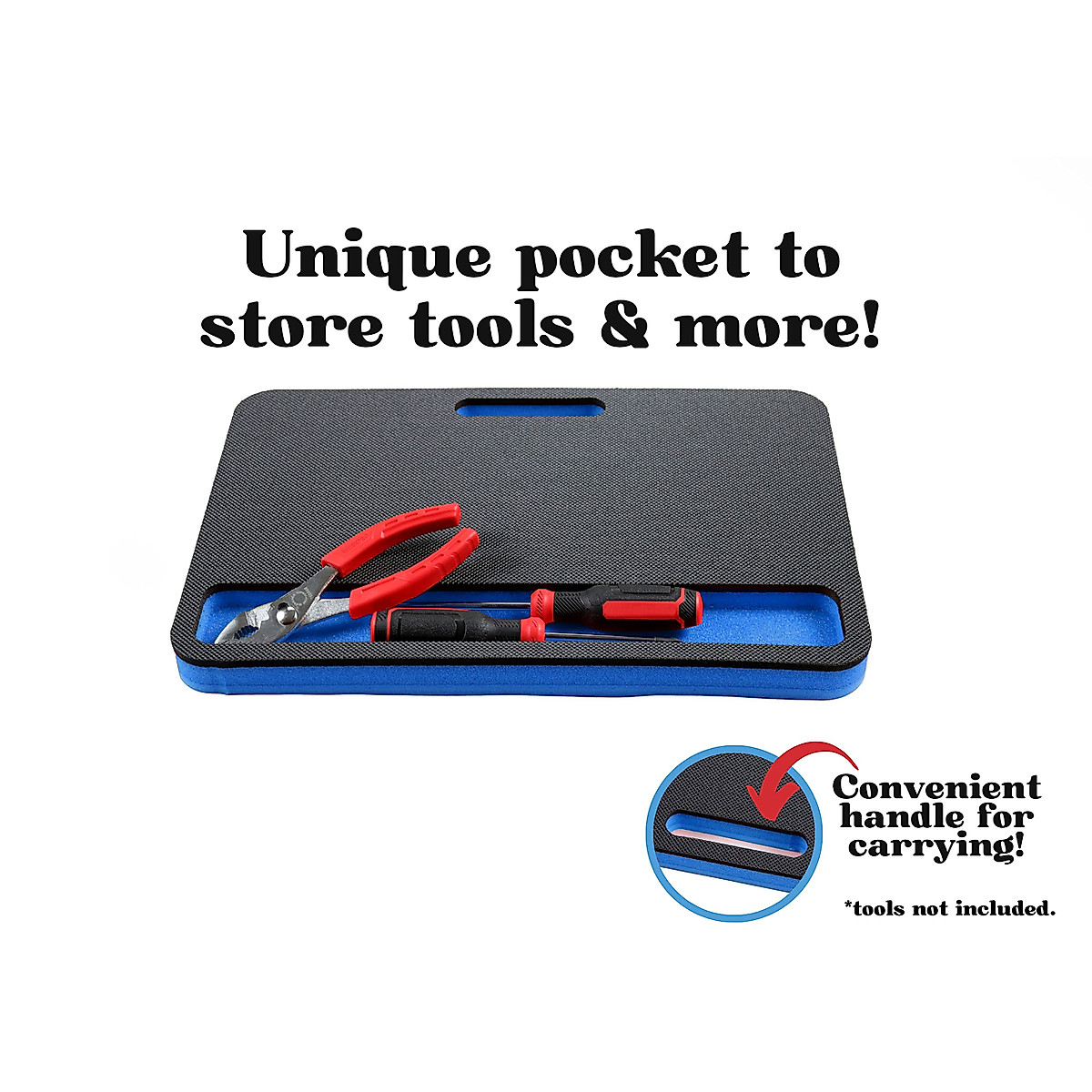 Polar Whale Portable Knee Cushion Blue and Black with Tool Pocket for Home Garden Work Automotive Workshop and More Durable Thick Comfortable High Density Waterproof Foam 15 x 10 Inches Kneeling Pad