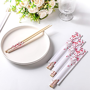 Suttmin 50 Pairs Cherry Blossom Chopsticks Bulk with Chopsticks Sleeved Blue Flower Disposable Bamboo Chopsticks Eucalyptus Wedding Favors Chinese Japanese Food Supply for Takeout Picnic(Cherry)