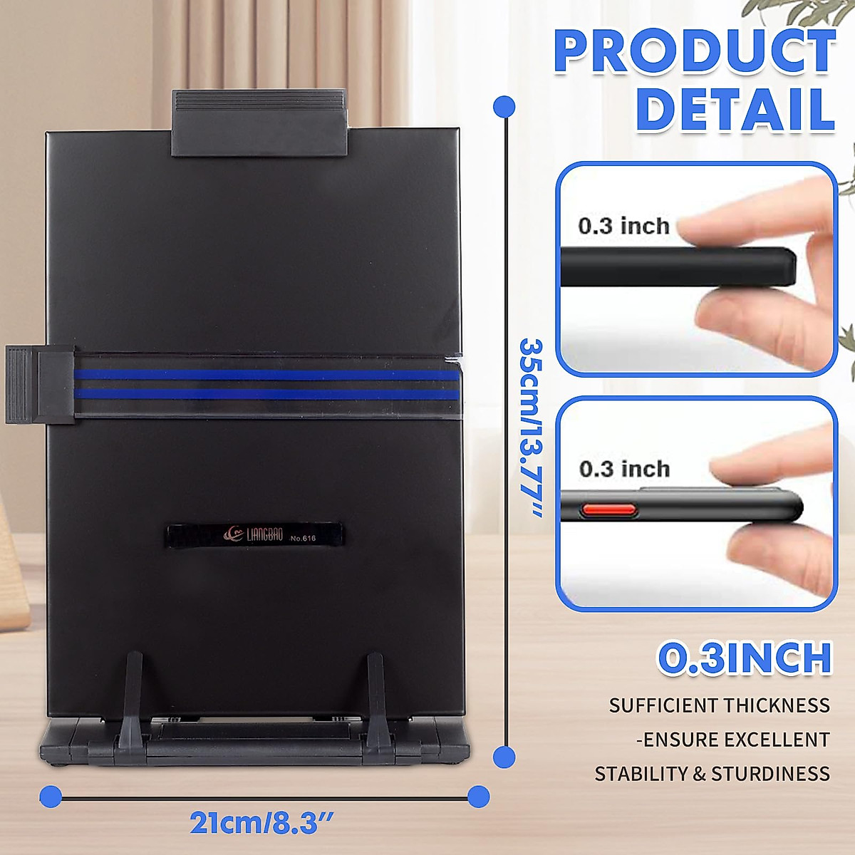 Black Metal Desktop Document Book Holder with 7 Adjustable Positions (Black)