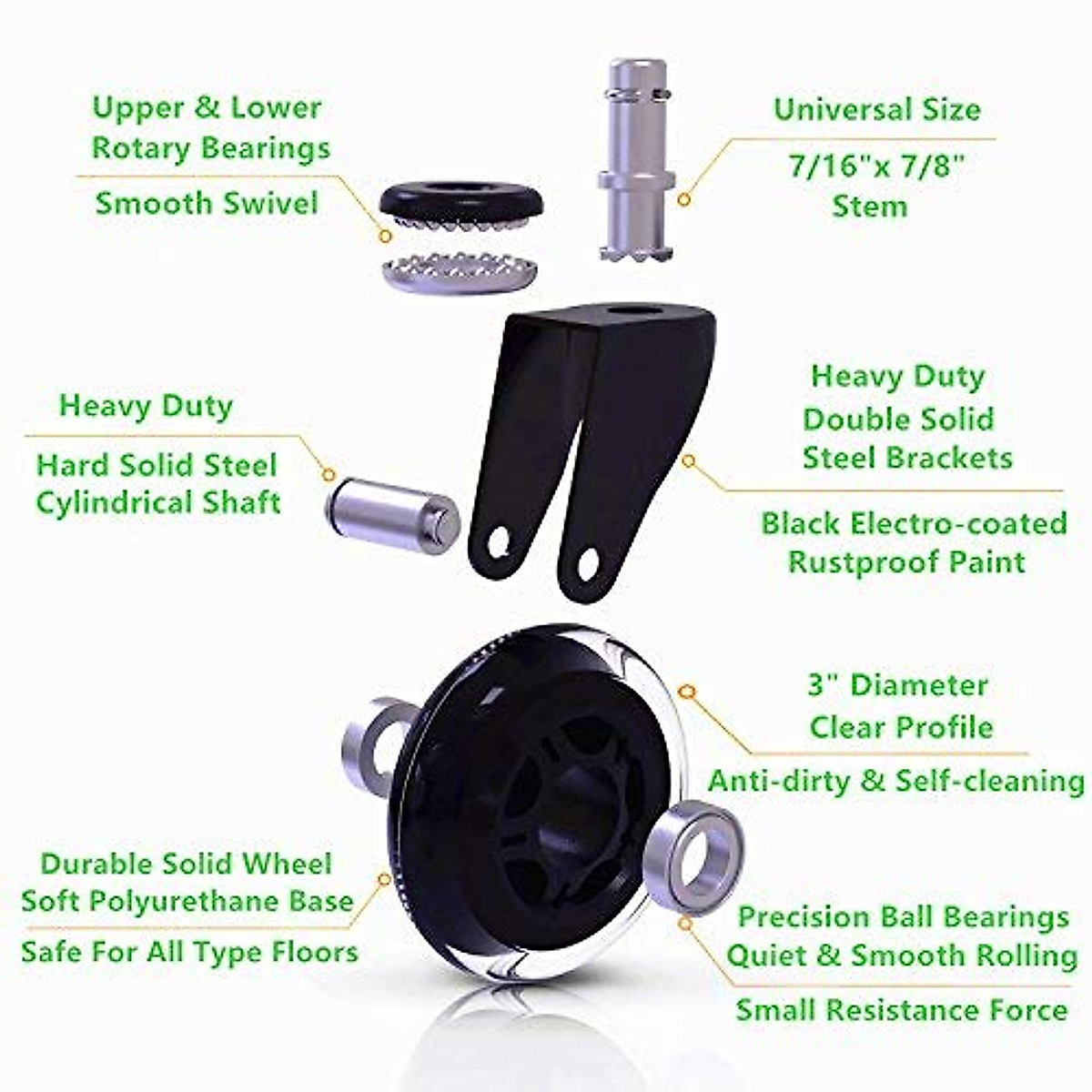 8T8 Office Chair Caster Wheels 2.5'', Swivel Caster Wheels Heavy Duty with Plug-in Stem,Quiet & Smooth Rolling, No Chair Mat Needed, Safe for Hardwood Carpet Tile Floors,Set of 5 (2.5inch, Blue)