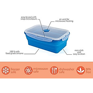 Kitchen + Home Thin Bins Collapsible Containers – Set of 4 Rectangle Silicone Food Storage Containers – BPA Free, Microwave, Dishwasher and Freezer Safe