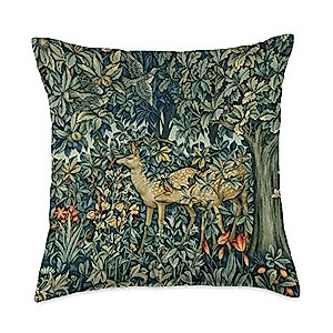 Change Name Greenery, Two Does and Birds in Forest Blue Green Floral Throw Pillow, 18x18, Multicolor