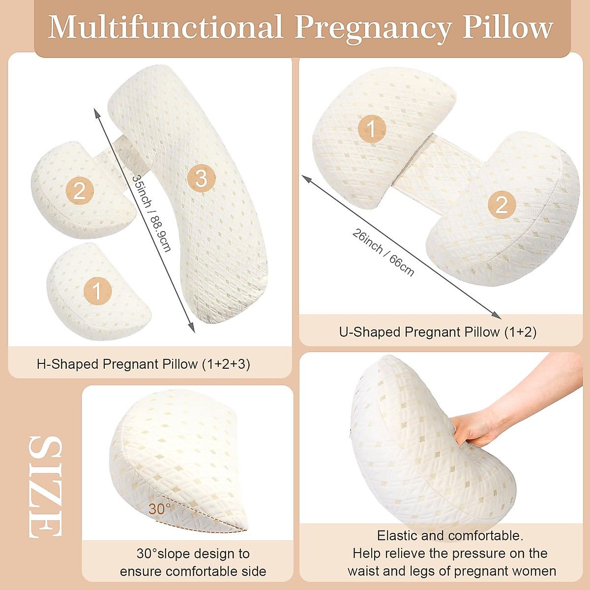Wesiti 2 Pcs Pregnancy Pillow for Pregnant Women Sleeping and Adjustable Belly Band for Pregnant Women Maternity Body Pillow Support for Back, HIPS, Legs, Side Sleeping Postpartum