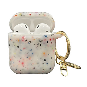 Luxury AirPod 2nd 1st Case Noctilucent Flowers Design Silicone Soft Protective Cover with Keychain Compatible with AirPods 2 & 1 Case for Women and Girls - Front LED Visible