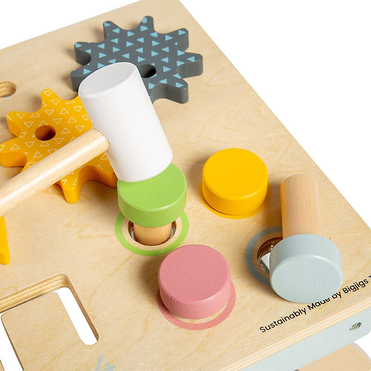 Bigjigs Toys FSC® Certified Tabletop Activity Bench - Sustainable Wooden Activity Table for 1 Year Olds, 4 Activities for Fine Motor Skills, Quality Early Development & Activity Toys