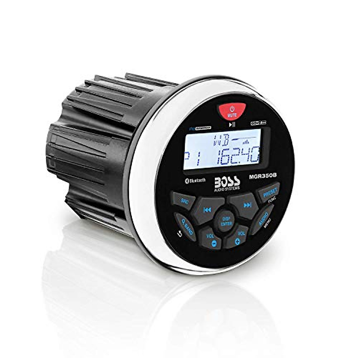 BOSS Audio Systems MGR350B Marine Gauge Receiver - Bluetooth, Digital Media MP3 Player + MR4.3W 200-Watt 3 Way Marine 4-Inch Enclosed System Speakers.