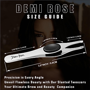 Demi Rose Tweezers for Women Facial Hair, Professional Grade Stainless Steel Eyebrow Tweezers Precision - Non Slip Grip, Slant, Sharp Ingrown Hair Removal Tweezers for Men (Silver Mirror Finish)