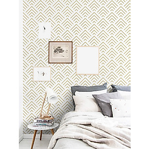 Heroad Peel and Stick Wallpaper Geometric Wallpaper Gold and White Contact Paper Self Adhesive Removable Wallpaper for Cabinets Walls Countertop Waterproof Thicken Vinyl 78.7"x17.3"