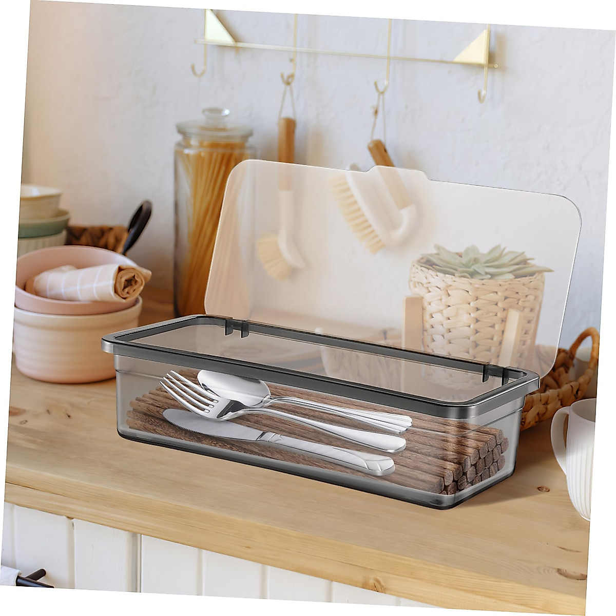 Cabilock Kitchen Drawer Organizer With Lid:3 Pcs Flatware Tray Silverware Tray Kitchen Cutlery Tray and Utensil Storage Container for Flatware and Silverware