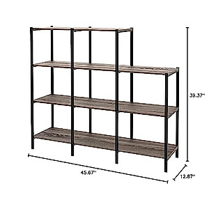 ClosetMaid Ladder Step Bookcase, 4 Tier, 5 Shelves, Display Shelf for Living Room or Office, Industrial Black Metal and Wood, Weathered Gray