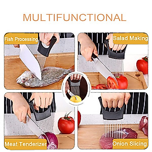 ESINAM Onion Slicer Holder, Premium Vegetable Slicer Cutter for Potato and Tomato, Sharp Stainless Steel Food Slicer Assistant Tool for Slicing Fruit Lemon and Meat Black