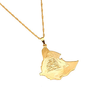 BR Gold Jewelry Original Ethiopian Map Necklace for Women Lion Eritrea Ethiopia Old Map Pendant