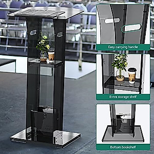 YITAHOME Portable Podium-47 Inches Tall Lectern with Handle for Church, Weddings, and Conferences with Reading Surface and Storage Shelf