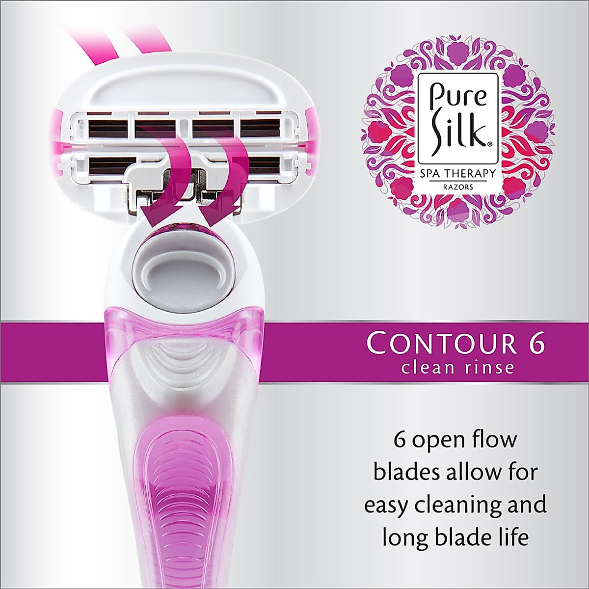 Pure Silk Contour 6 Premium Disposable Razor, 3 Count