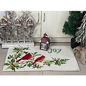 EZ.enjoy Winter Cardinal on Branch Holly Berries Joy Hand-Hooked Accent Rug 28.5 X 17 Inches for Holiday Christmas Home Decor