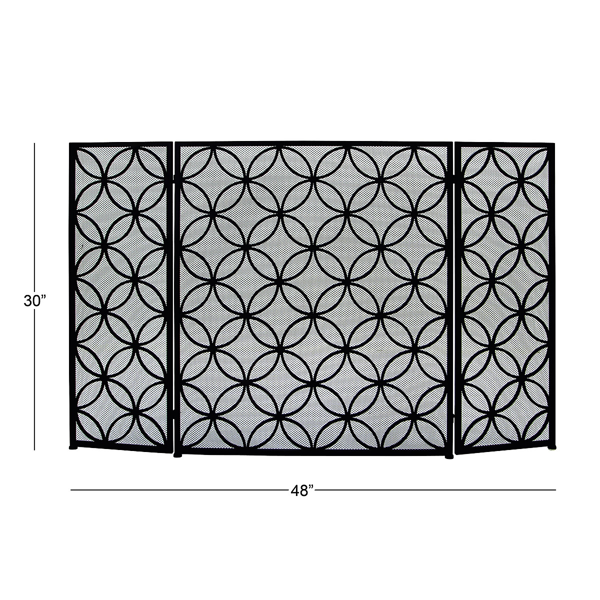 Deco 79 Metal Rectangle Fireplace Screen with Geometric Patterns, 48" x 1" x 30", Black