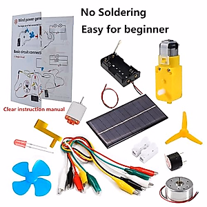 Delinx Fun Physics Science Experiment Kit: Windmill Generator,Hand-cranked Generator,Solar Power Generator, Basic Electric Circuit Learning,DIY Educational STEM Project for Kids & Teens,Girls & Boys