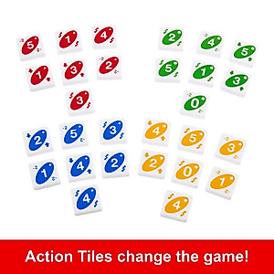 Mattel Games UNO Quatro Game with Colored Tiles & Plastic Grid for Adult, Family & Parties, 2 to 4 Players Ages 7 Years Old & Up