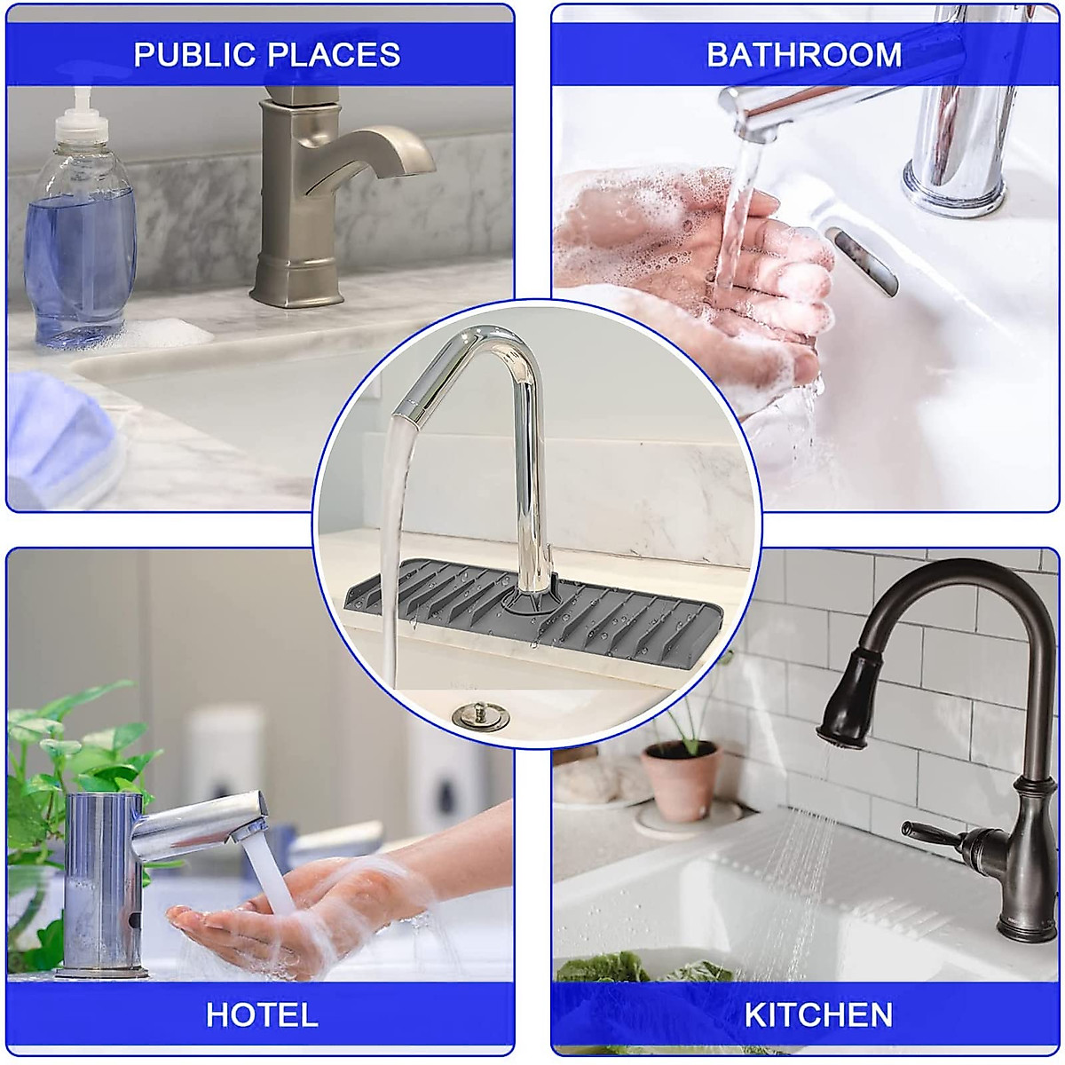 MLGDA Silicone Faucet Water Catcher Mat,Faucet Sink Splash Guard, Sink Draining Pad Behind Faucet,Drip Protector Splash Countertop for Kitchen & Bathroom Countertop Protect