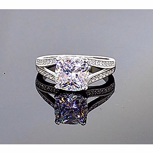 101 Facets 2 Carats Realistic Princess Cushion Cut NSCD Simulated Diamond Solitaire Split Shank Ring 925 Silver Platinum Plated RSPLIT90