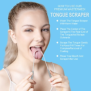 Tounge Scraper Cleaner, 2-Pack Stainless Steel Tongue Scarper Silver - Tongue Cleaner for Adults, Kids, Men & Women - Cure Bad Breath with BPA-Free Metal Tongue Scrapers for Better Dental Hygiene