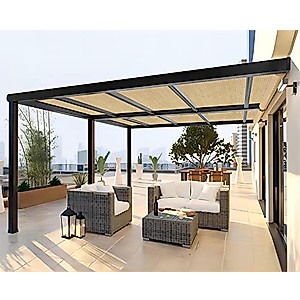 Shatex 90% Shade Fabric 12x 12ft Sun Shade Cloth with Grommets for Pergola Cover Canopy Wheat, 12 Bungee Balls