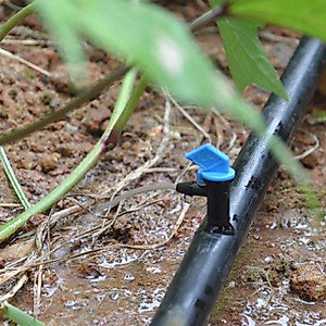 Lxcom Lighting 100 Pack 2 GPH Flag Dripper Emitter Drip Emitters 8L/H Irrigation Emitter Sprinkler Drippers System Parts Connect 4mm/7mm Hose for Lawn Vegetables Garden (Blue)